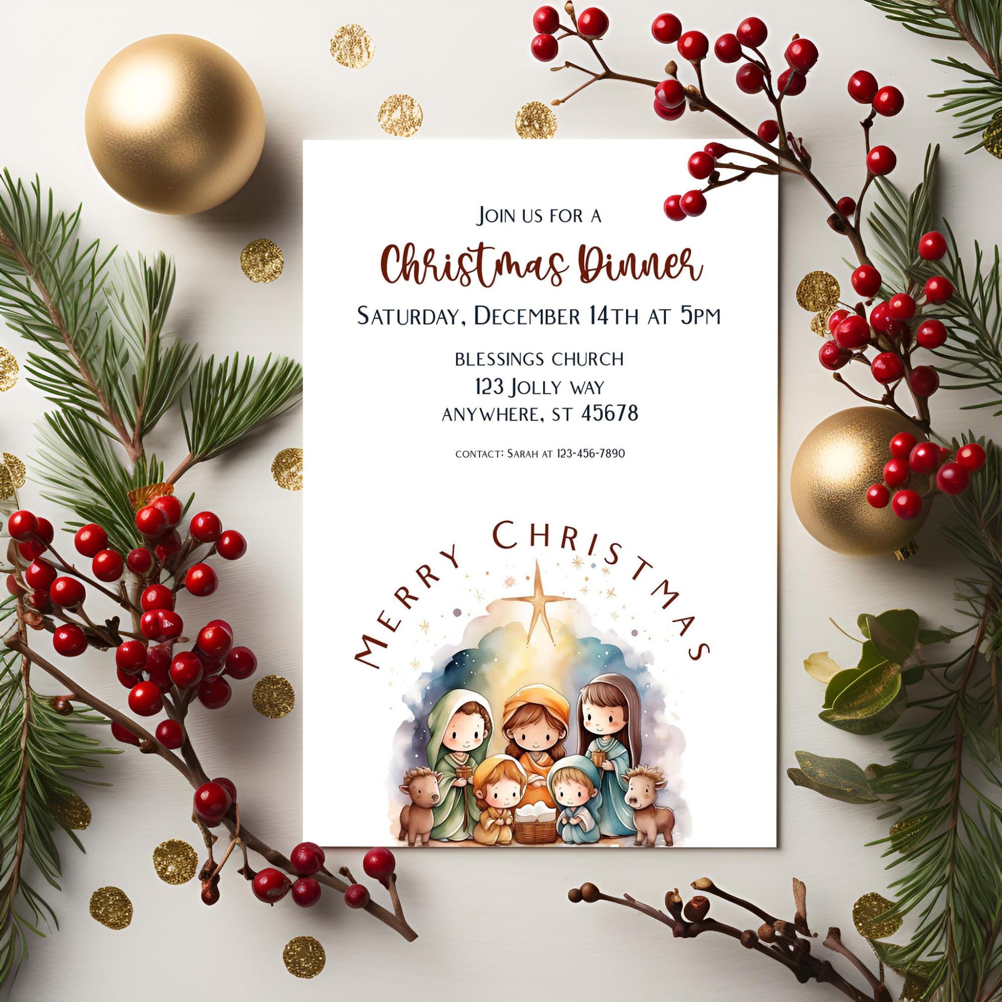 Editable Nativity Christmas Invitation, Religious Invite, Church ...