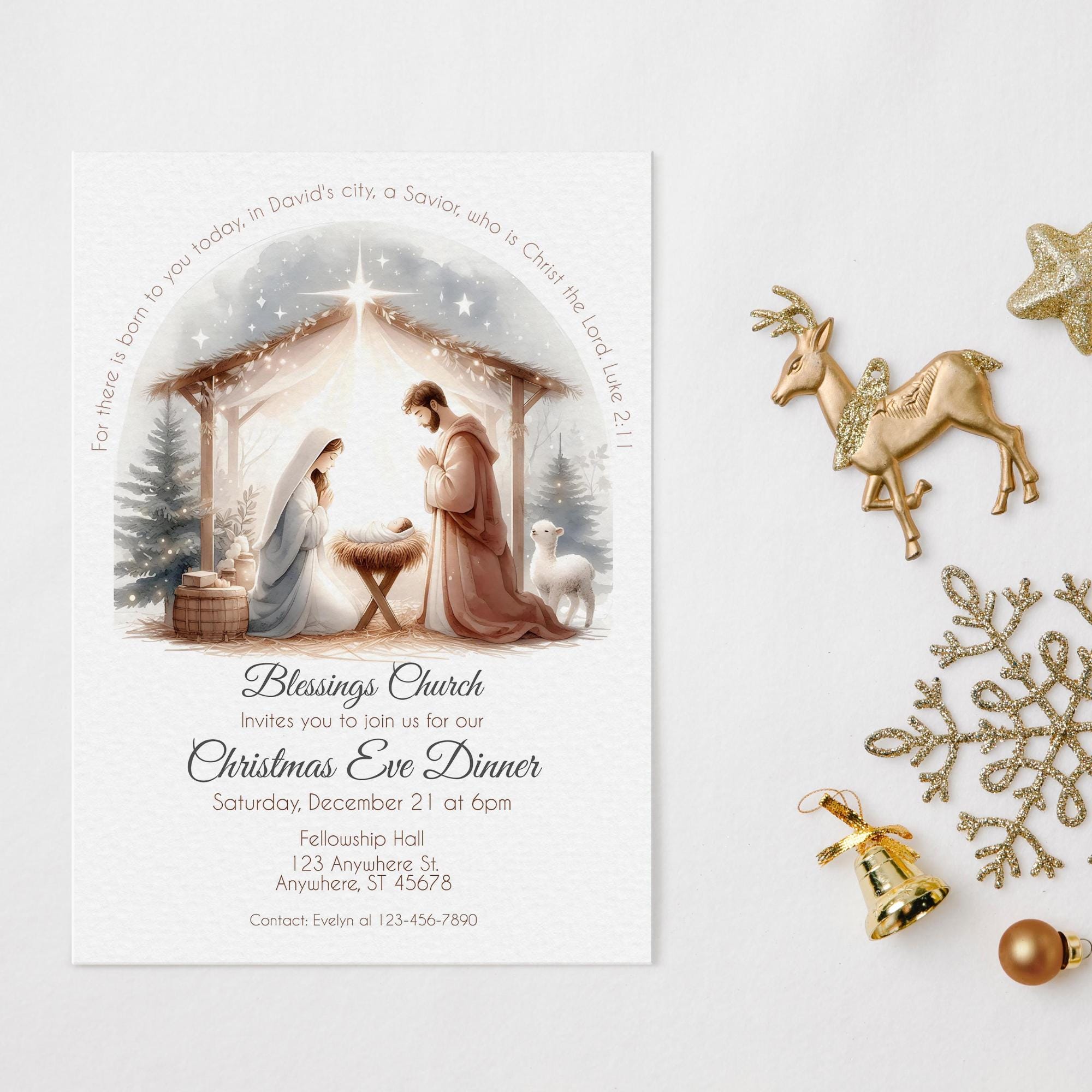 Editable Nativity Christmas Invitation, Christian Christmas, Church ...
