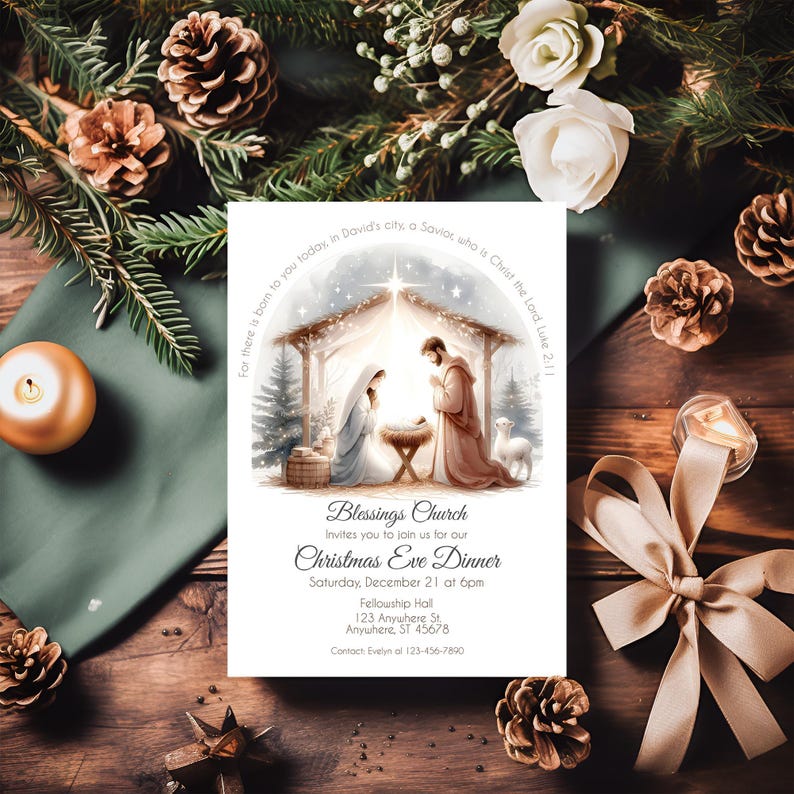 Editable Nativity Christmas Invitation, Christian Christmas, Church ...