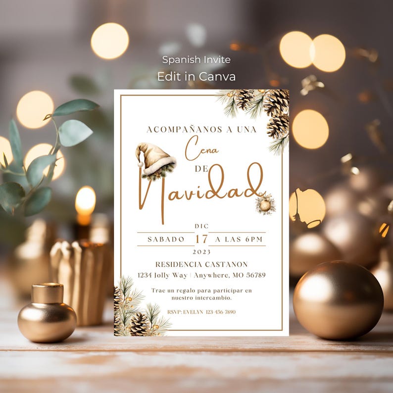 Spanish Christmas Dinner Invitation, Christmas Party Invite, Holiday ...