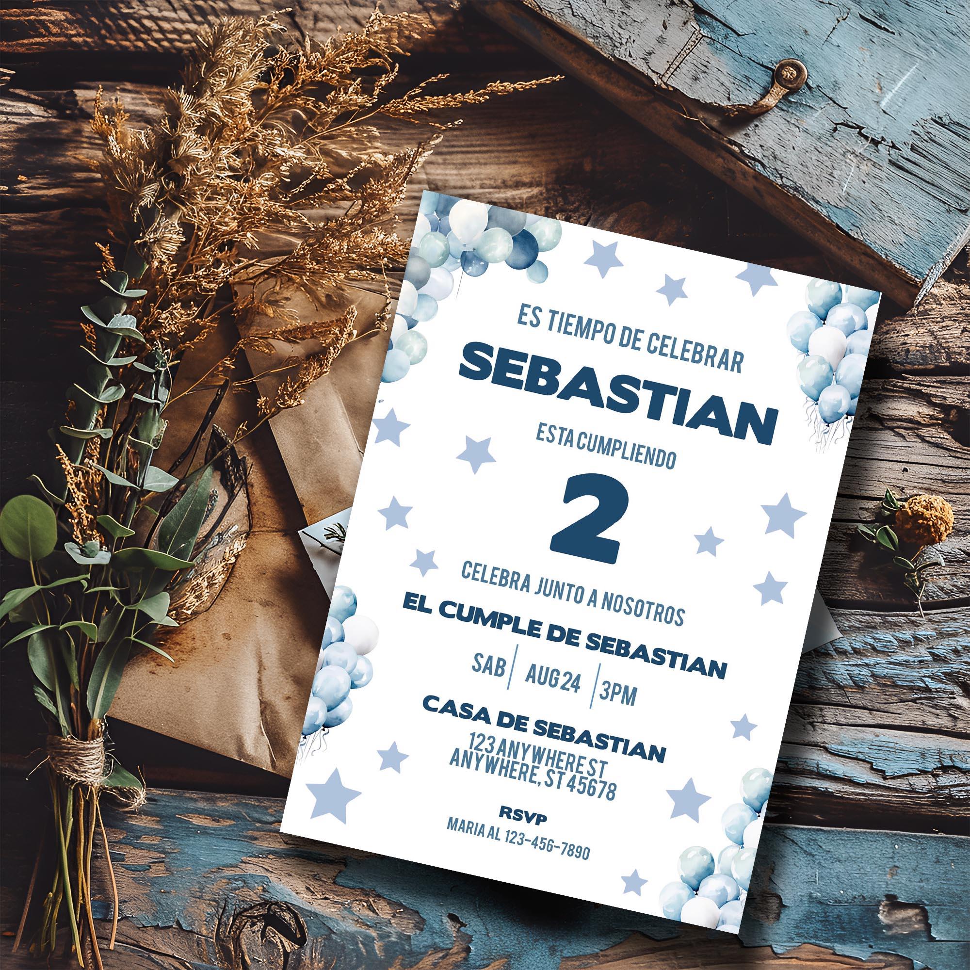Editable Spanish 2nd Birthday Invite, Balloon Birthday, Boy Birthday ...