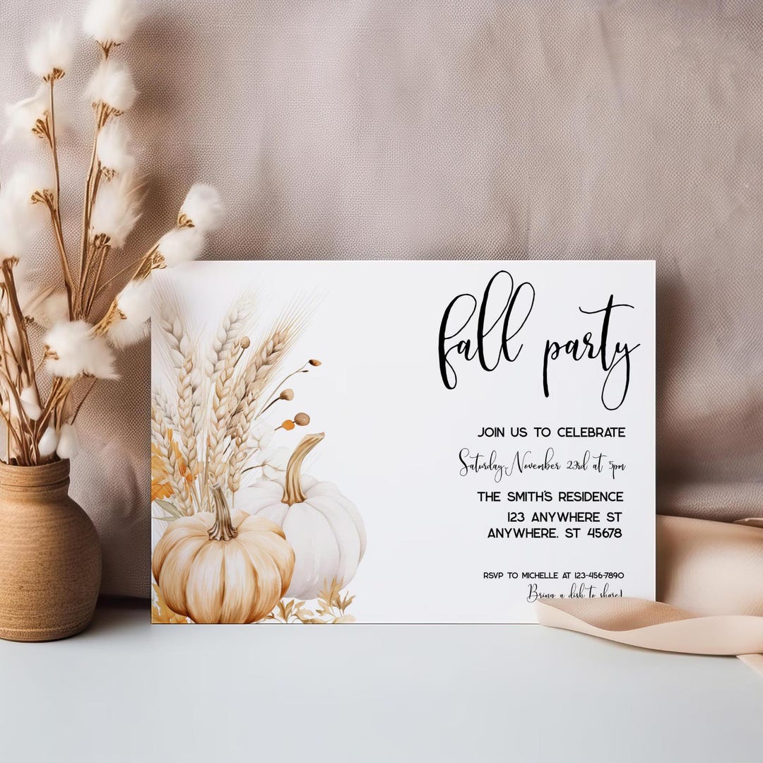 7x5 Editable Fall Party Invitation, Boho Fall Party Invite, Fall ...