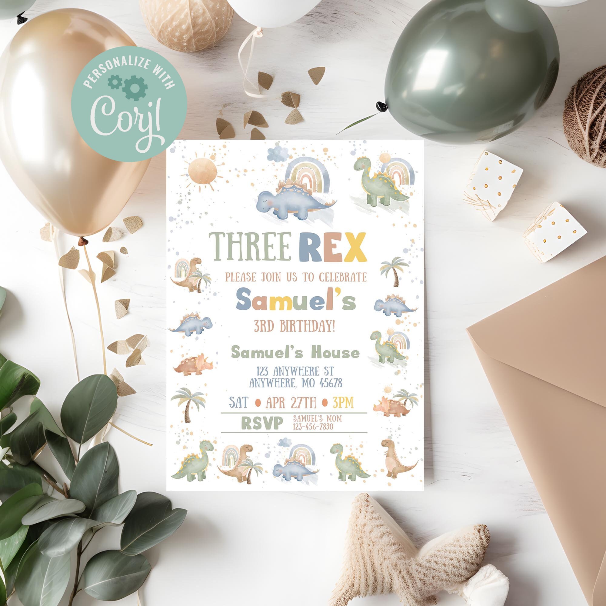 Three Rex Birthday Party Bundle, Dinosaur Birthday, Boy Dino Birthday ...