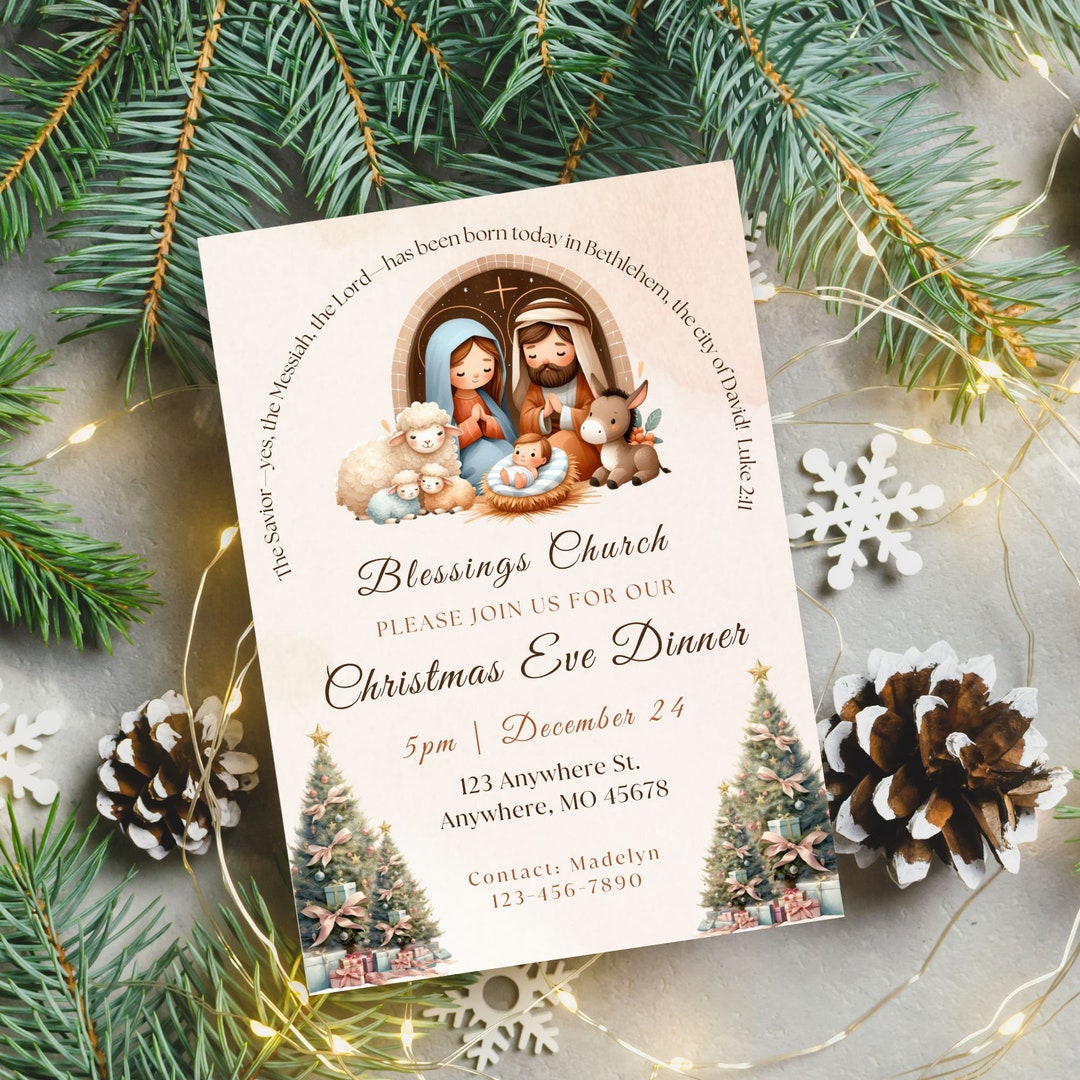 Nativity Christmas Invitation, Christian Christmas, Church Dinner ...