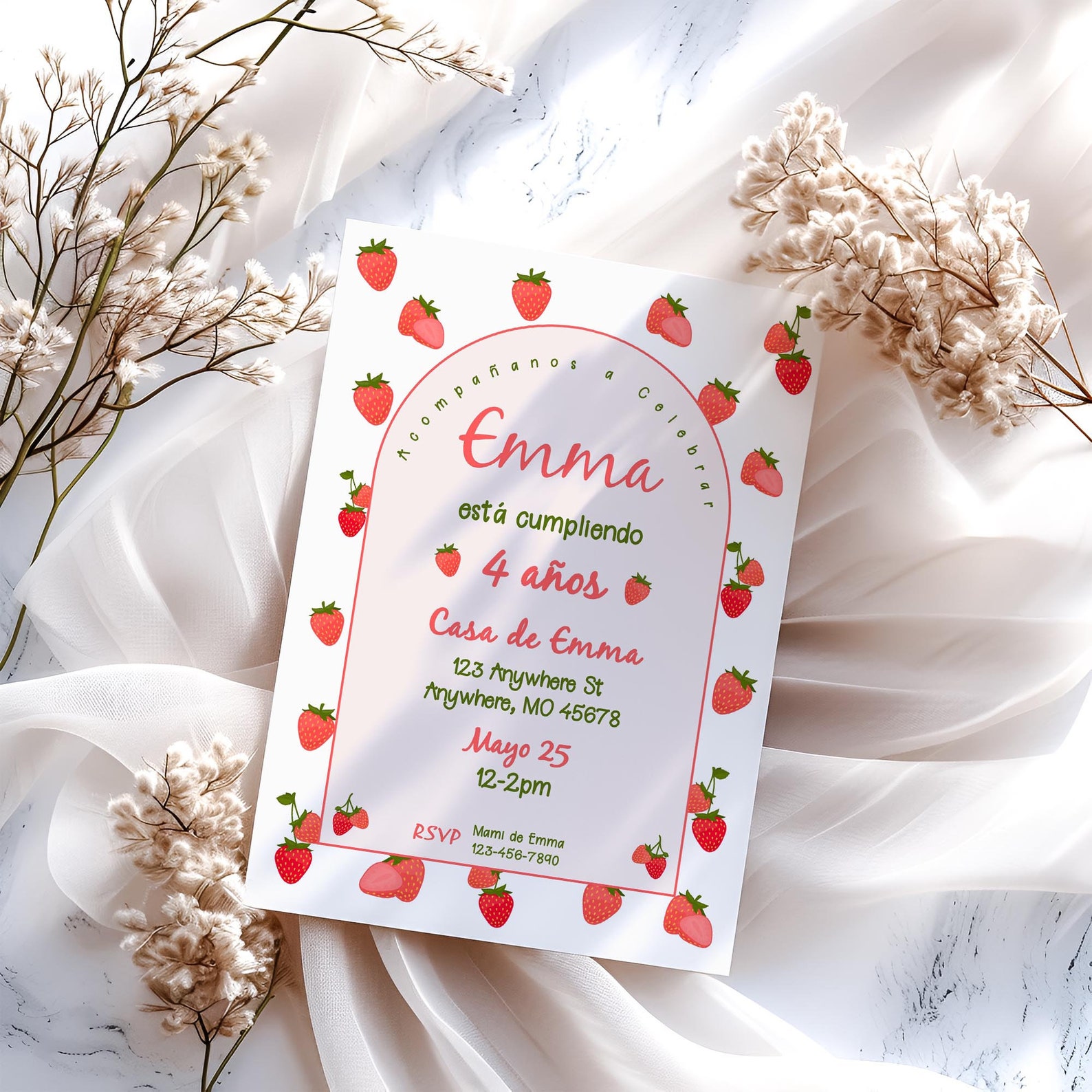 Spanish Strawberry Theme Birthday Invite, Girl Strawberry Birthday ...