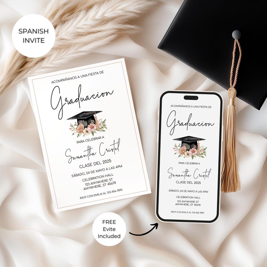 Editable Spanish Graduation Party Invite, Graduation Announcement ...