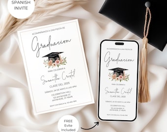 Editable Spanish Graduation Party Invitation, Graduation Announcement ...