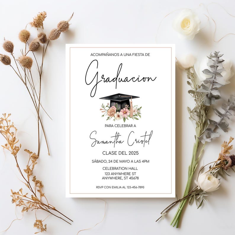 Editable Spanish Graduation Party Invite, Graduation Announcement ...