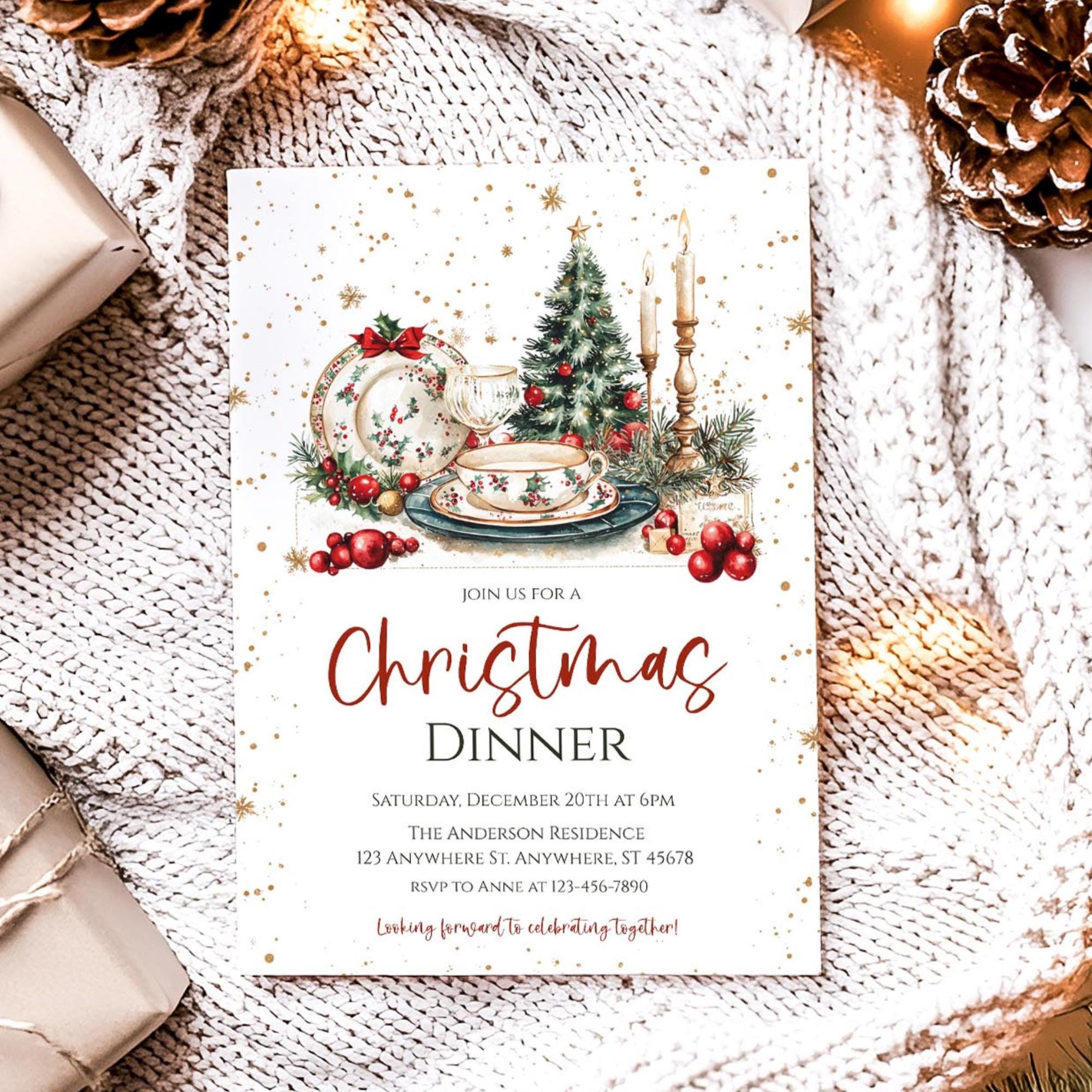 Editable Christmas Dinner Invitation, Christmas Dinner Party Invite ...