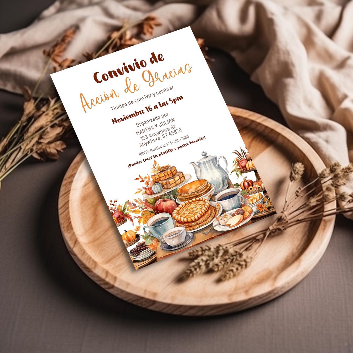 Spanish Friendsgiving Potluck Invitation, Convivio De Acción De Gracias ...