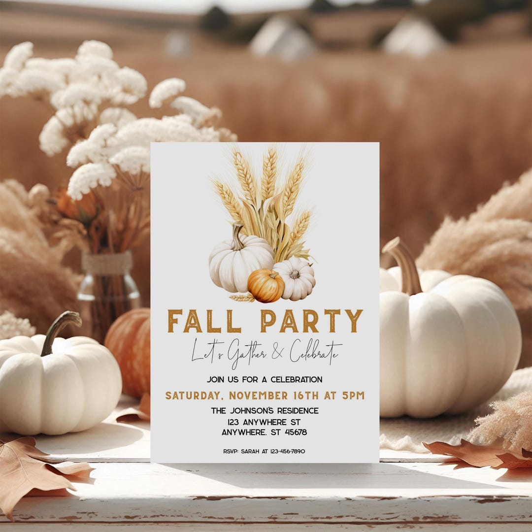 Editable Fall Party Invitation, Boho Fall Party Invite, Fall Harvest ...