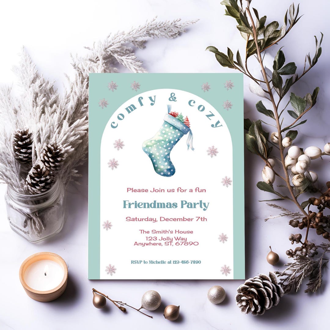 Blue Comfy and Cozy Friendmas Invitation, Pajama Party, Friendmas Party ...