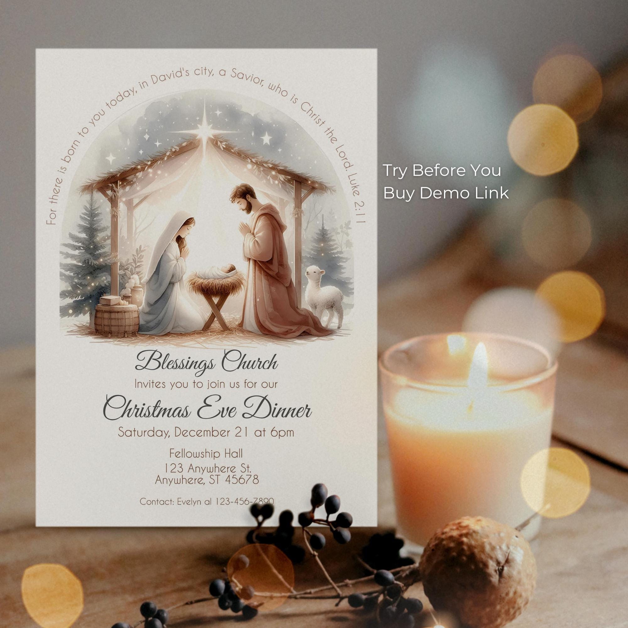 Editable Nativity Christmas Invitation, Christian Christmas, Church ...