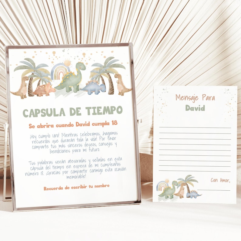 Spanish Dino Theme Time Capsule, Time Capsule & Matching Note Card ...