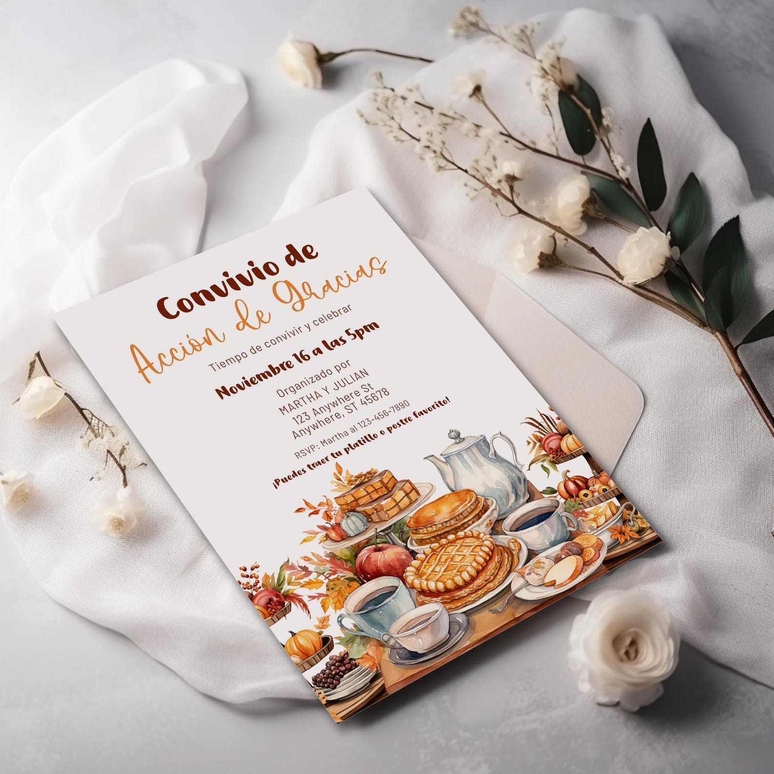 Spanish Friendsgiving Potluck Invitation, Convivio De Acción De Gracias ...