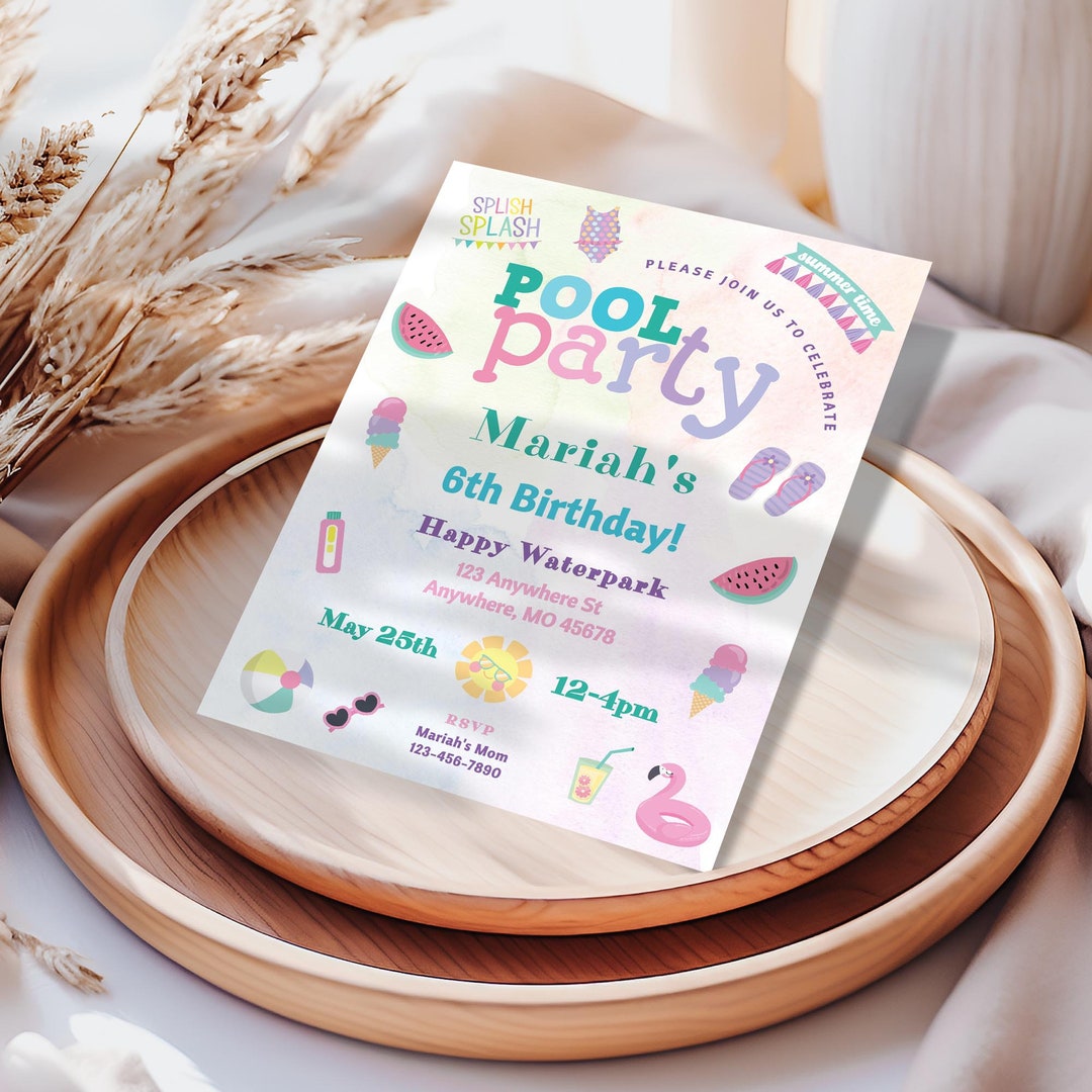 6th Birthday Pool Party Invitation, Printable Invitation, Swim Party ...