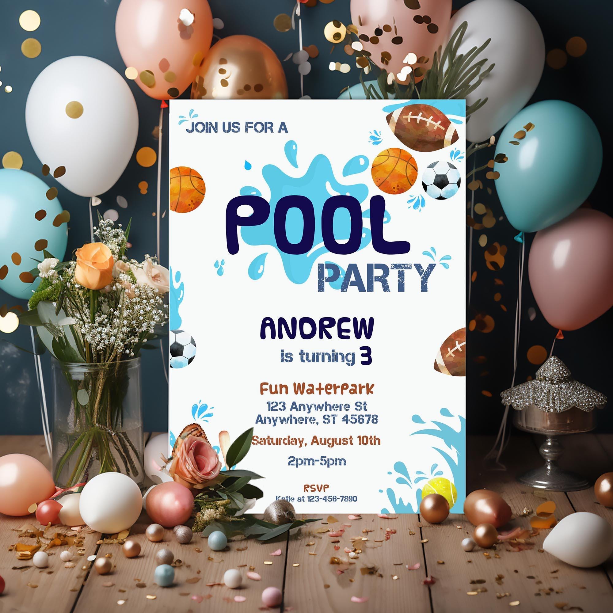 Pool Party Boy Birthday Invitation, Let's Get Cool, Boys Pool Party ...