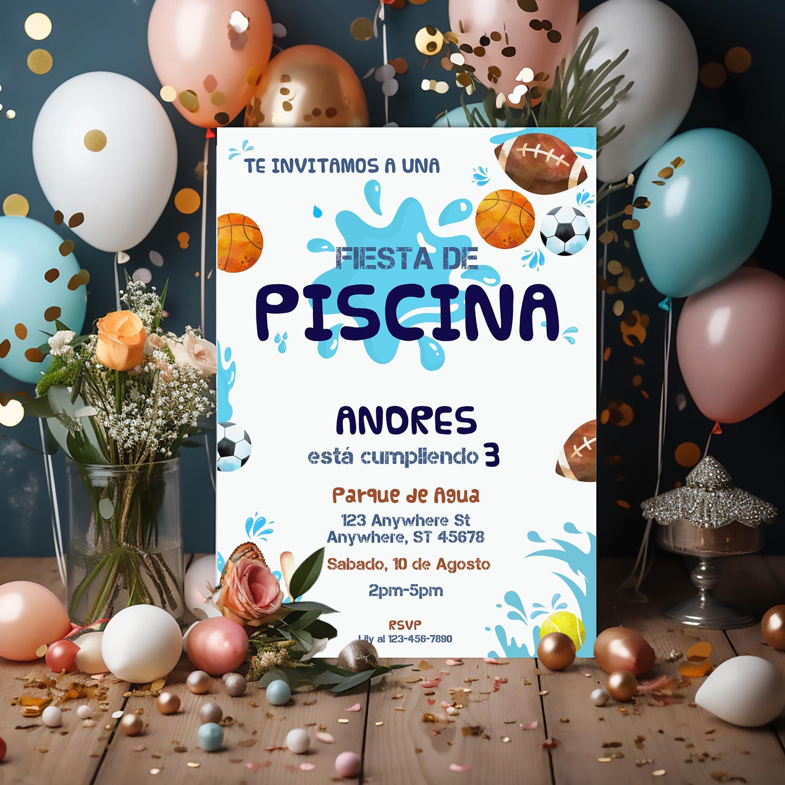 Pool Party Birthday Spanish Invitation, Let's Get Cool, Boys Pool Party ...