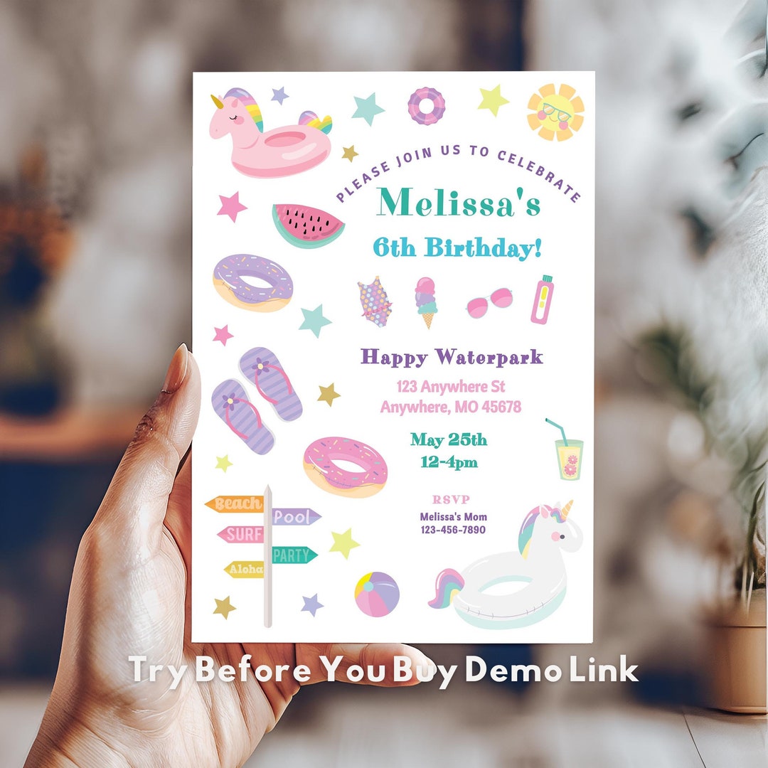 6th Birthday Pool Party Invite, Girl Birthday Summer Invite, Girl ...