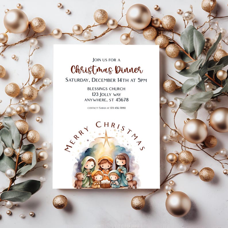Editable Nativity Christmas Invitation, Religious Invite, Church Christmas Dinner, Christmas ...