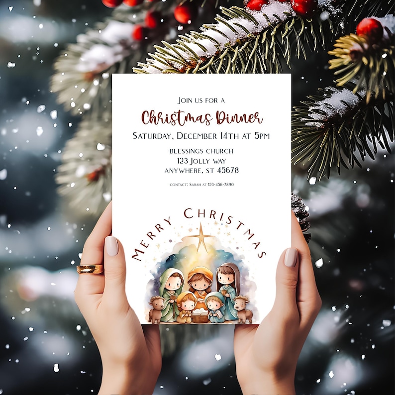 Editable Nativity Christmas Invitation, Religious Invite, Church Christmas Dinner, Christmas ...
