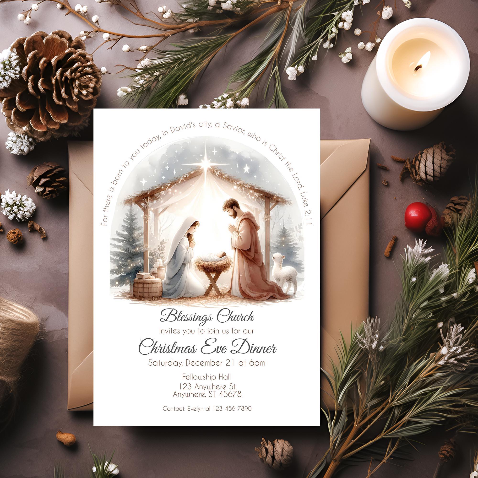 Editable Nativity Christmas Invitation, Christian Christmas, Church ...