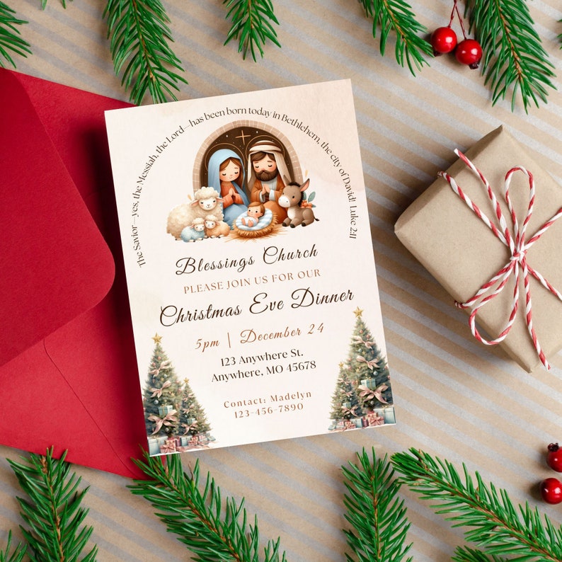 Nativity Christmas Invitation, Christian Christmas, Church Dinner ...