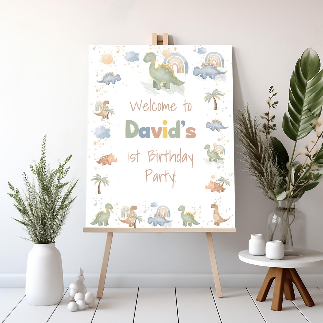 Editable Dino Birthday Welcome Sign, Birthday Party Welcome Sign ...