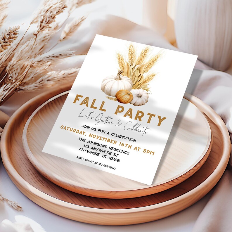 Editable Fall Party Invitation, Boho Fall Party Invite, Fall Harvest ...