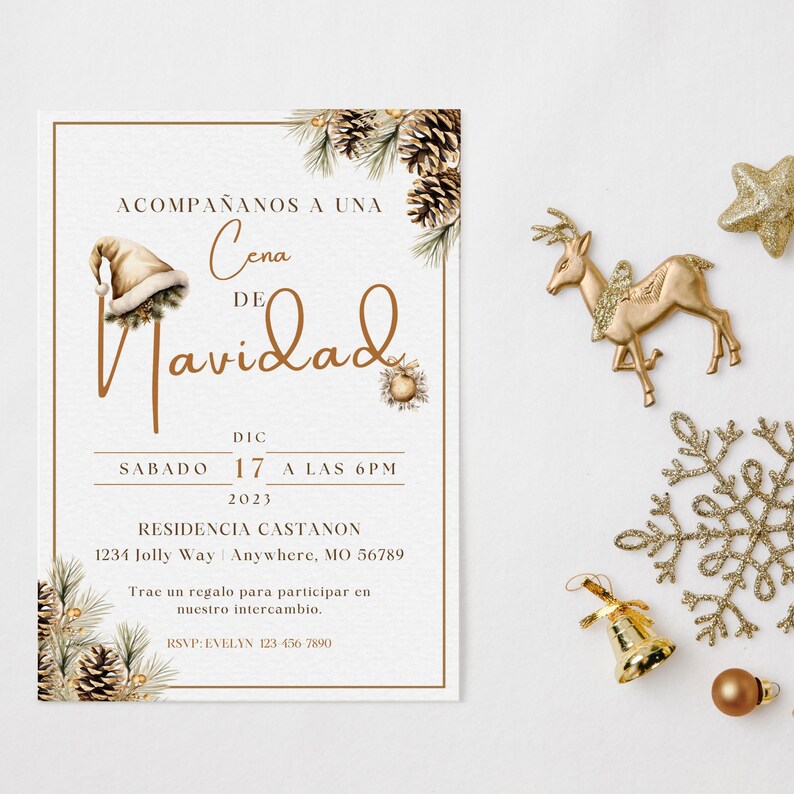 Spanish Christmas Dinner Invitation, Christmas Party Invite, Holiday ...