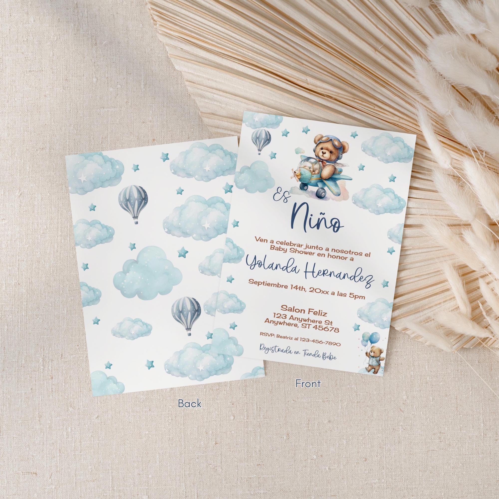 Spanish Editable Bear Ballon Baby Shower Invite, We Can Bearly Wait ...