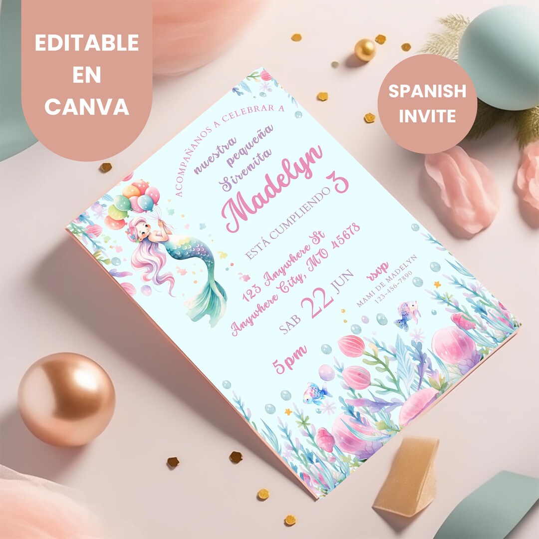 Spanish Mermaid Birthday Invite, Third Birthday Invite, Under the Sea ...