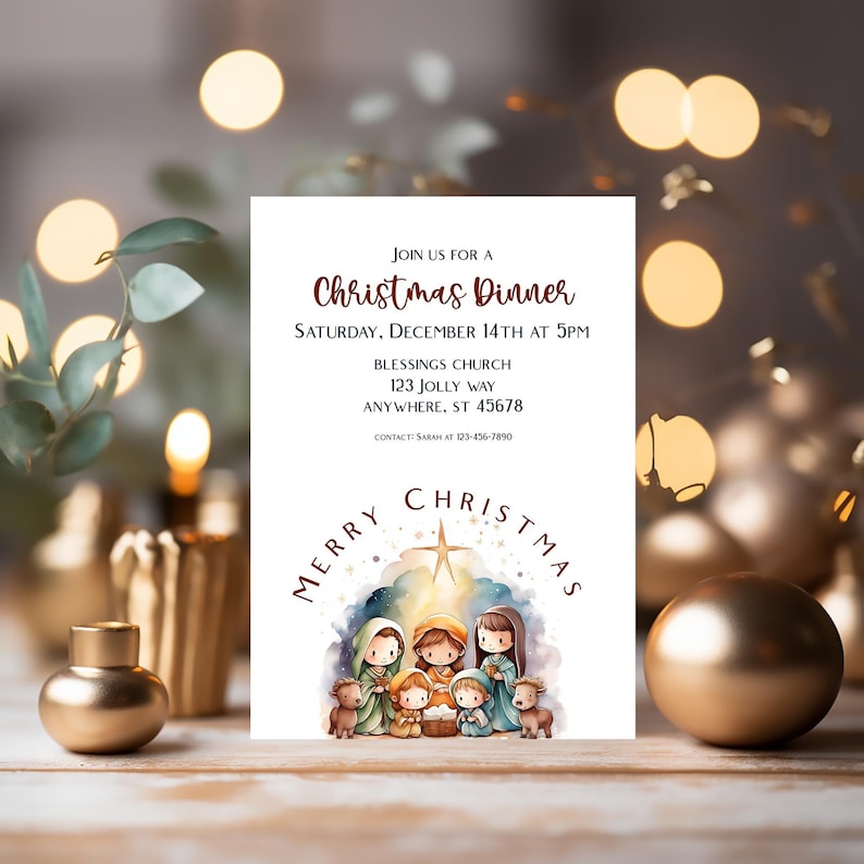 Editable Nativity Christmas Invitation, Religious Invite, Church Christmas Dinner, Christmas ...