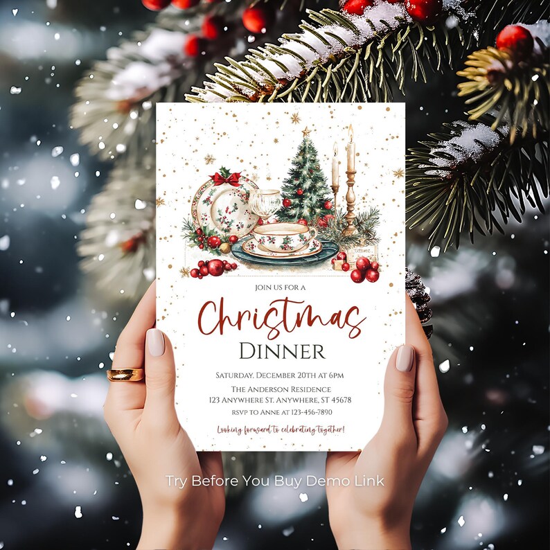 Editable Christmas Dinner Invitation, Christmas Dinner Party Invite ...