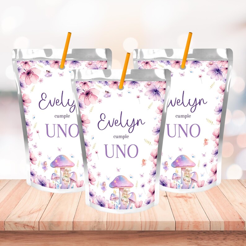 Editable Spanish Fairy Juice Pouch Label, Wildflower Fairy Party Favor ...