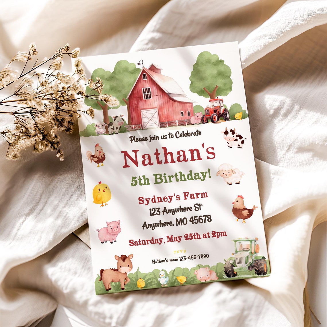 Farm Birthday Invitation, Boy Birthday Invite, Farmer Birthday, Farm ...