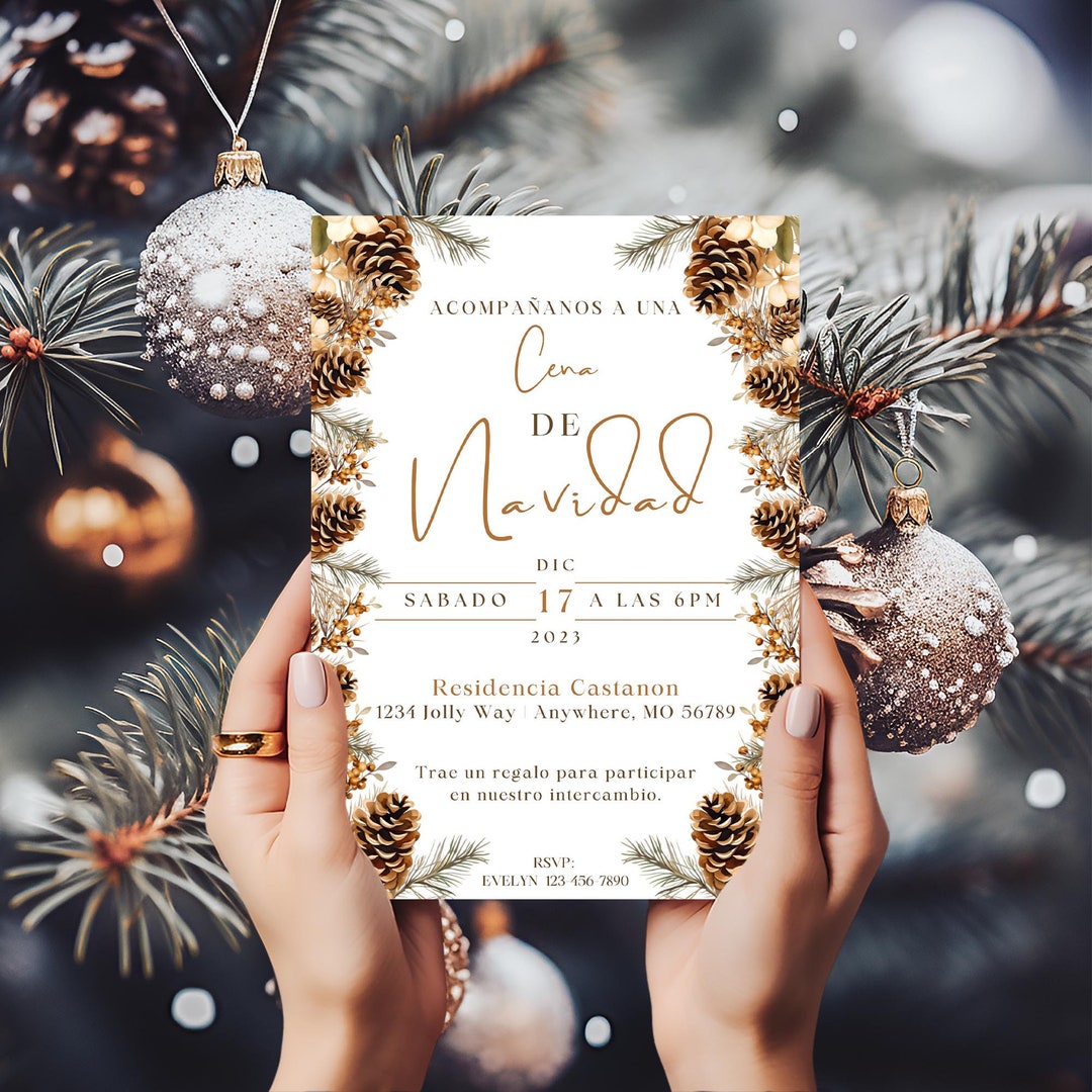 Invitación Navideña Spanish, Pinecones, Dinner Invite, Party ...