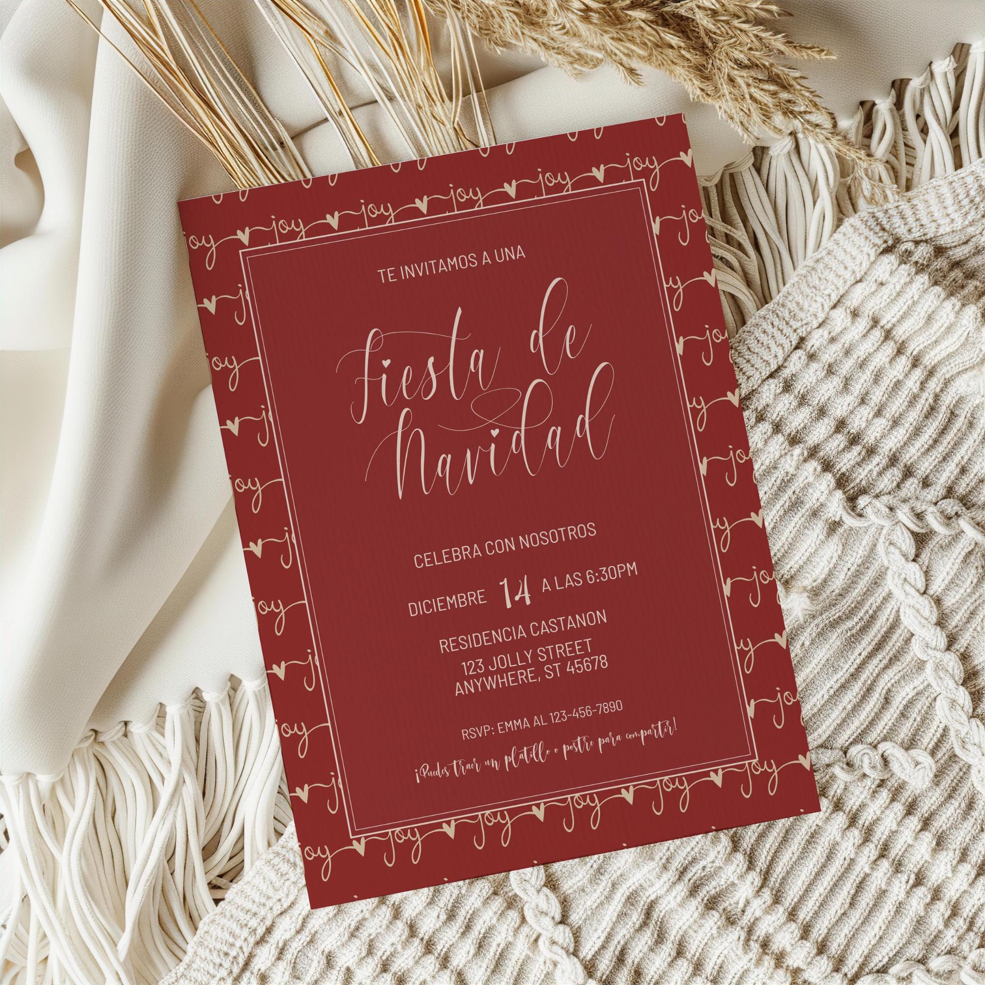 Editable Spanish Red and Beige Christmas Party Invite, Elegant Invite ...