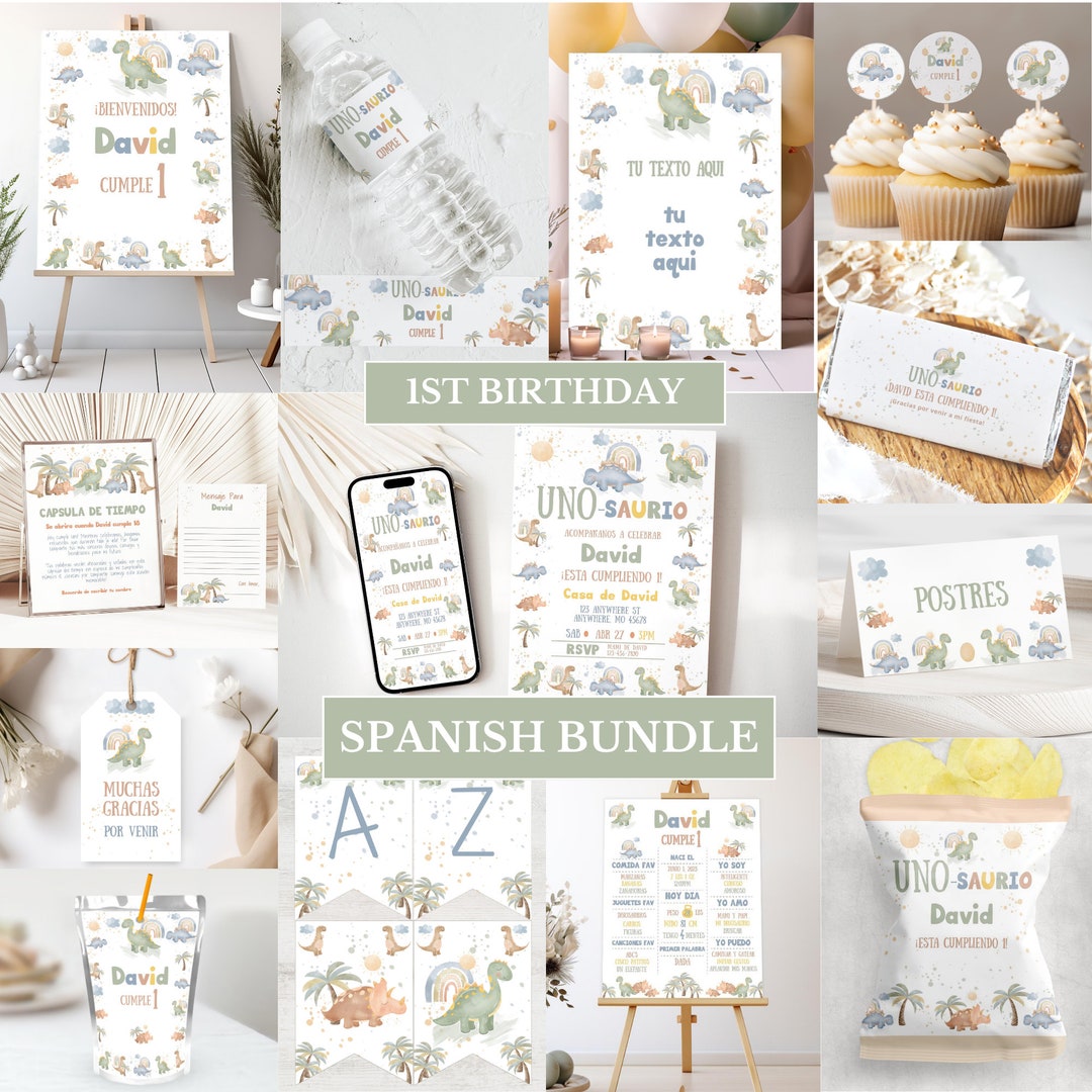 Spanish Dino Birthday Bundle, Dino Theme, One Rex, Boy First Birthday ...