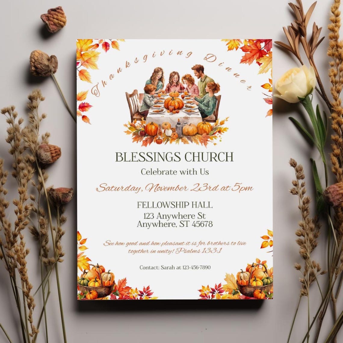 Religious Thanksgiving Dinner Invitation, Let's Gather Invitation ...