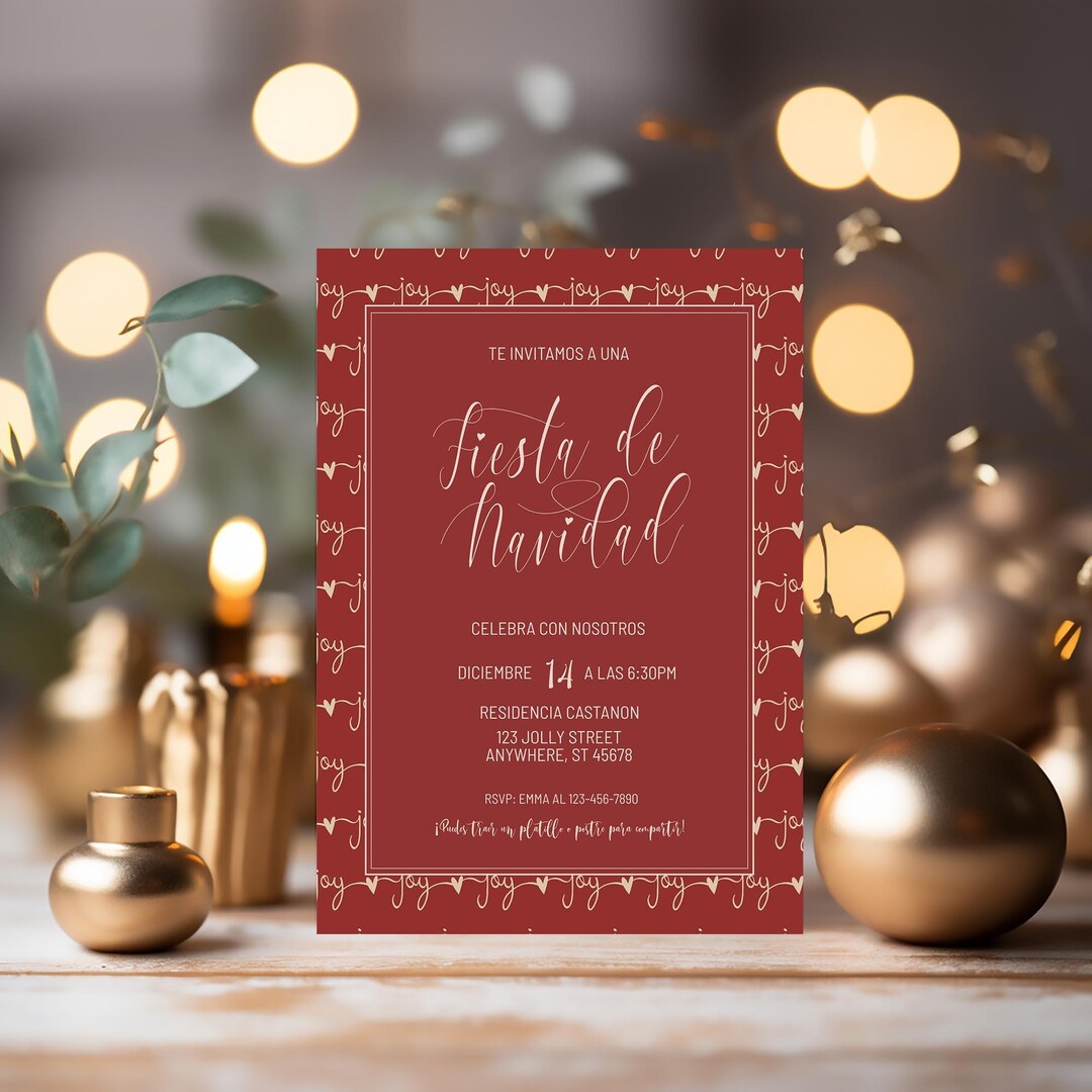 Editable Spanish Red and Beige Christmas Party Invite, Elegant Invite ...