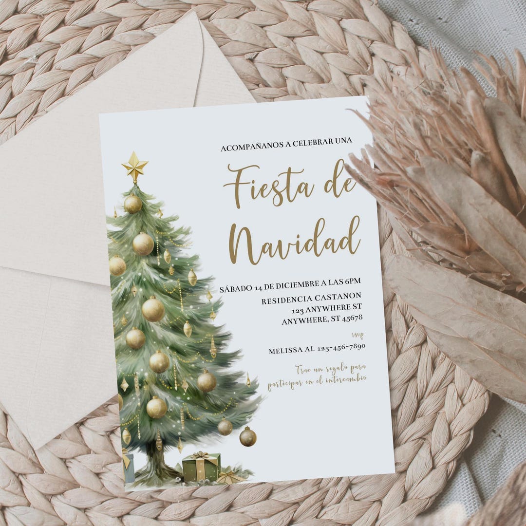 Spanish Christmas Party Invitation, Christmas Dinner Party, Gold ...