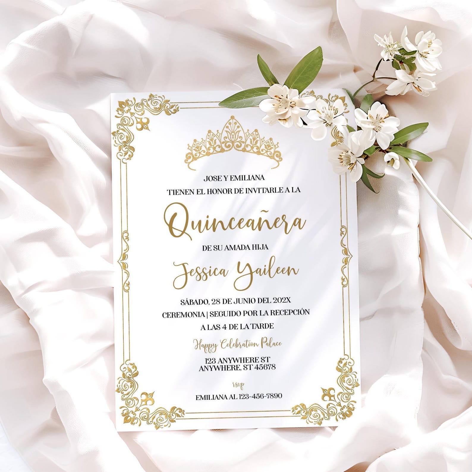 Spanish Elegant Gold Quinceanera Invite, Editable Quince Invite, Sweet ...