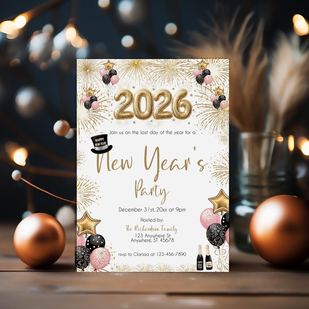 Editable 2026 New Years Party Invitation, New Years Eve Party, NYE ...