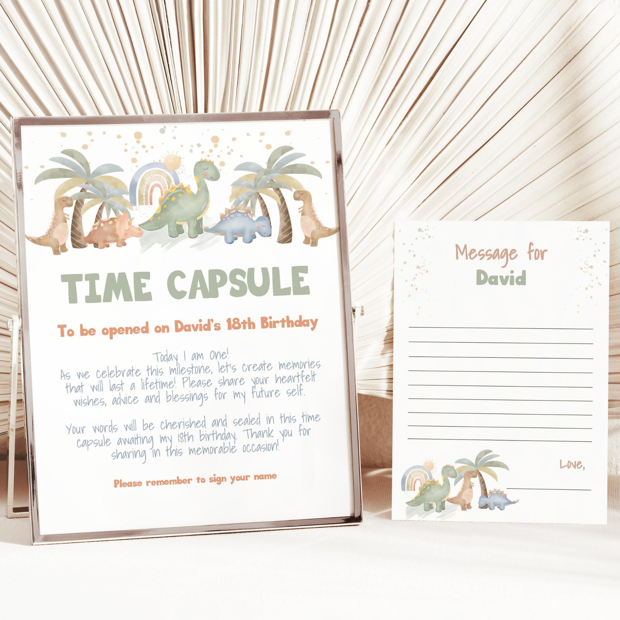 Editable Dino Theme Time Capsule, Time Capsule & Matching Note Card ...