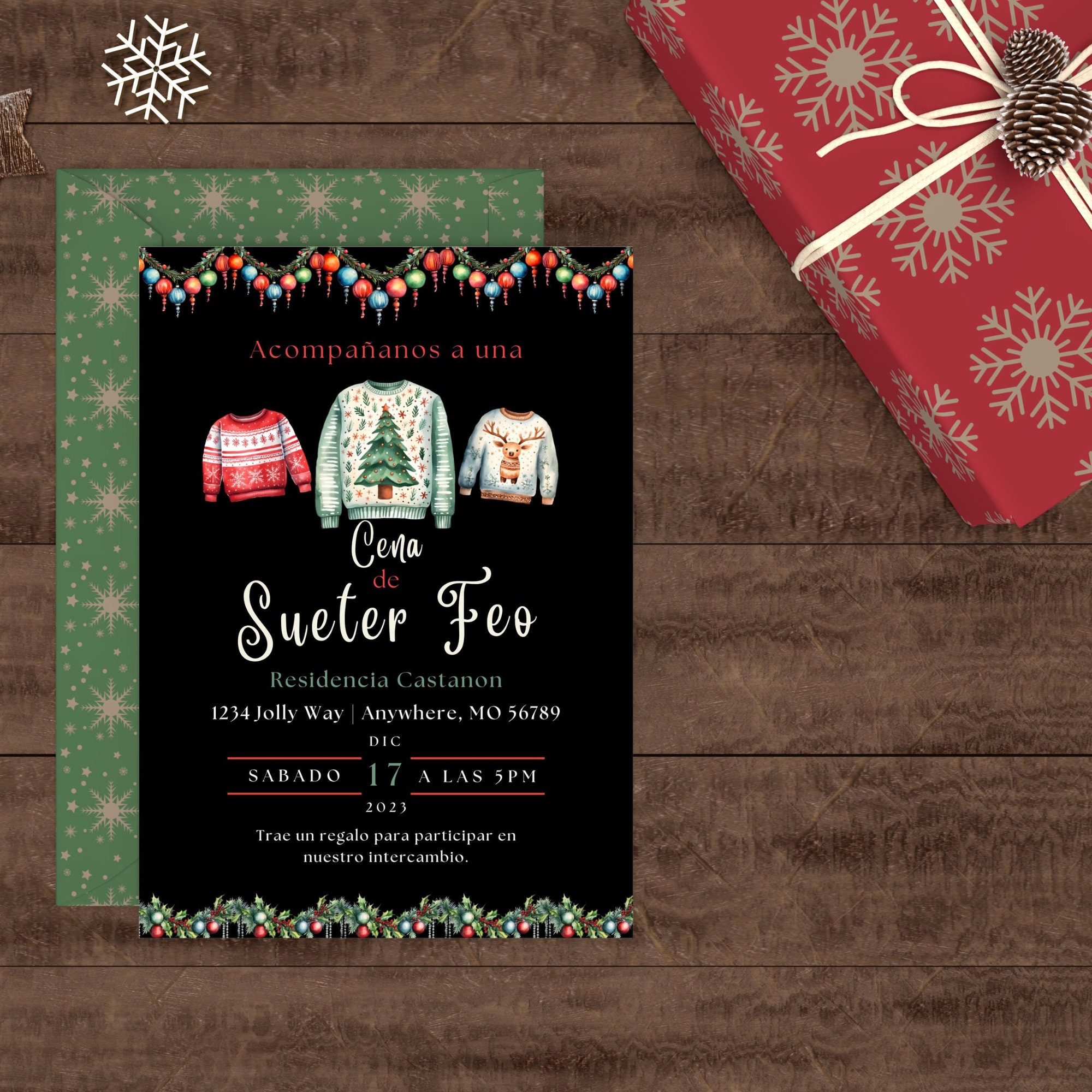 Spanish Ugly Sweater Xmas Invitation, Latino Holiday Party, Intercambio ...