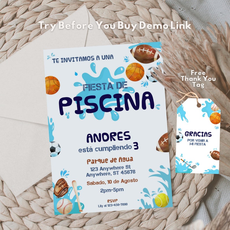 Pool Party Birthday Spanish Invitation, Let's Get Cool, Boys Pool Party ...