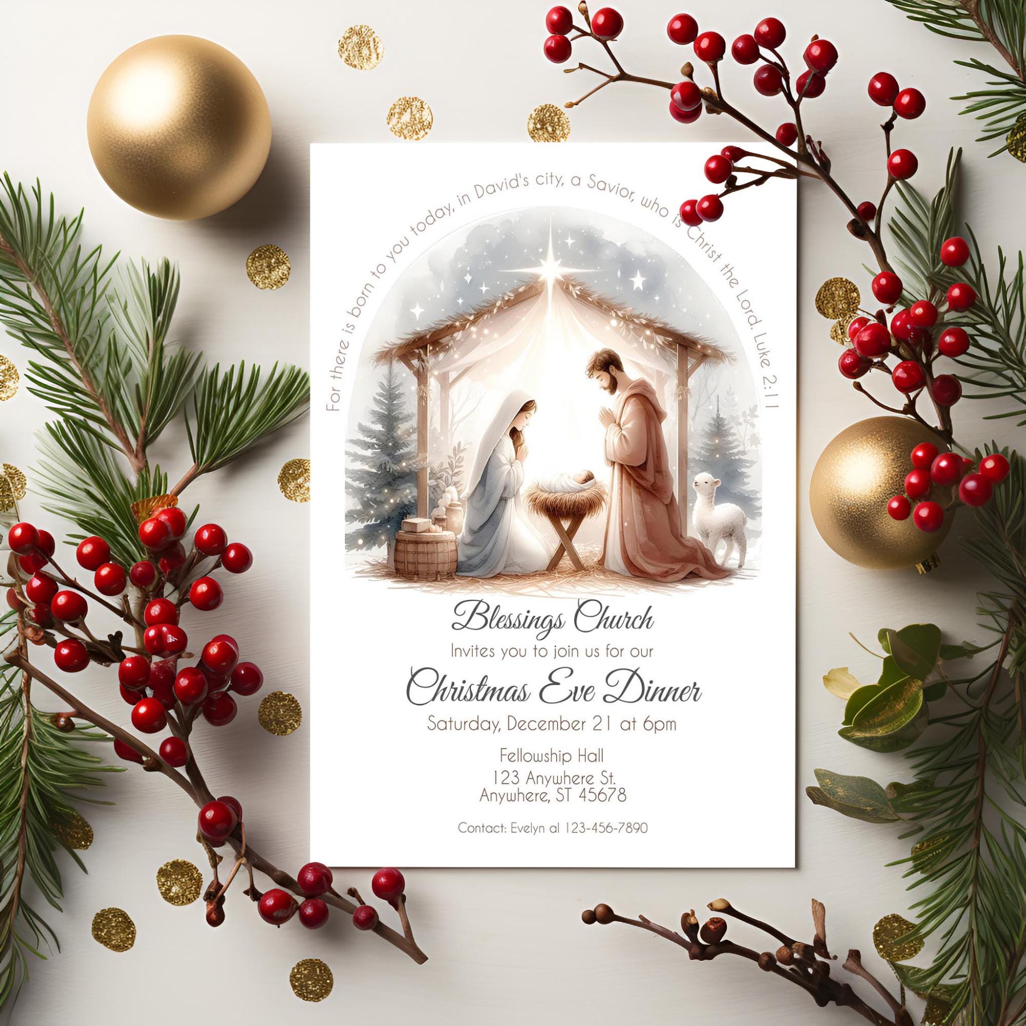 Editable Nativity Christmas Invitation, Christian Christmas, Church ...