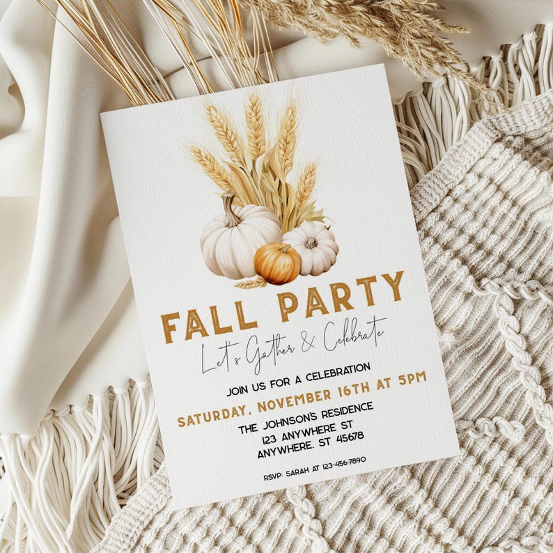 Editable Fall Party Invitation, Boho Fall Party Invite, Fall Harvest ...