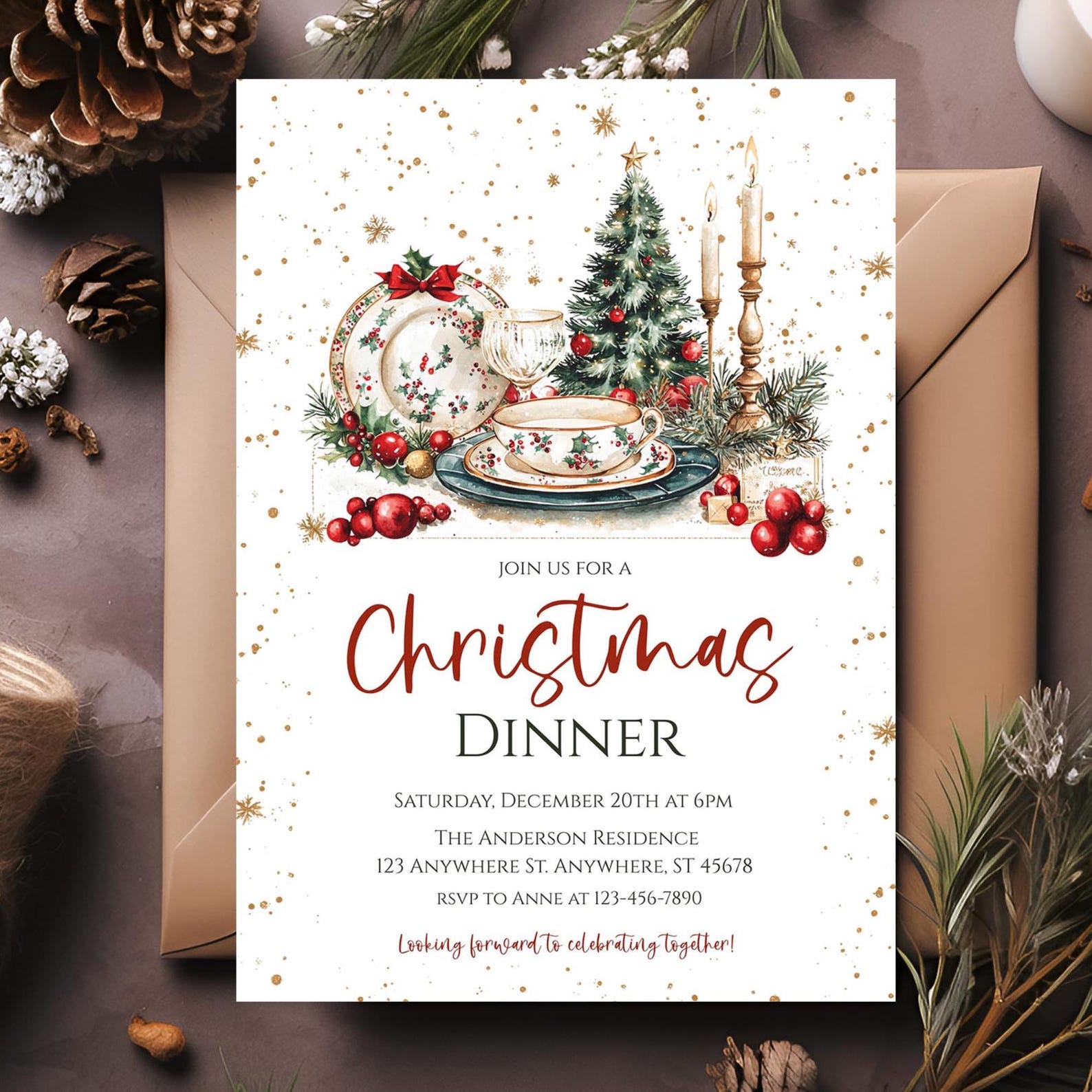 Editable Christmas Dinner Invitation, Christmas Dinner Party Invite ...